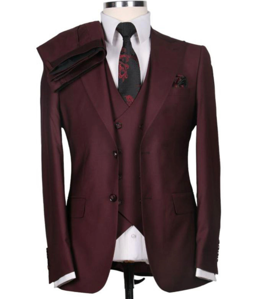 DEEP BURGUNDY SLIM FIT THREE-PIECE SUIT – THE CONSULTANT
