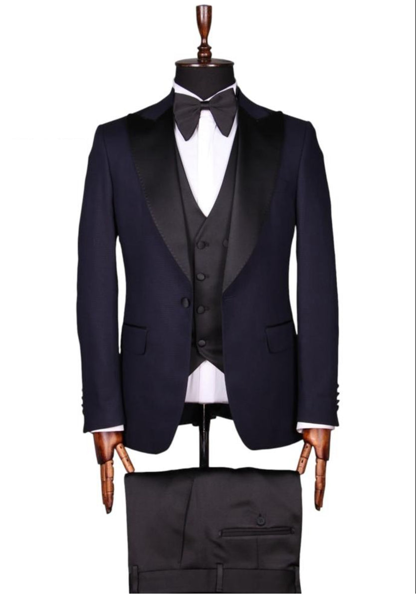 DARK BLUE TUXEDO SLIM FIT THREE-PIECE SUIT – THE CONSULTANT